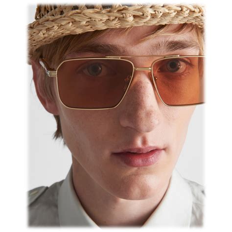 Prada Prada Logo Rectangular Sunglasses Gold Terracotta Prada