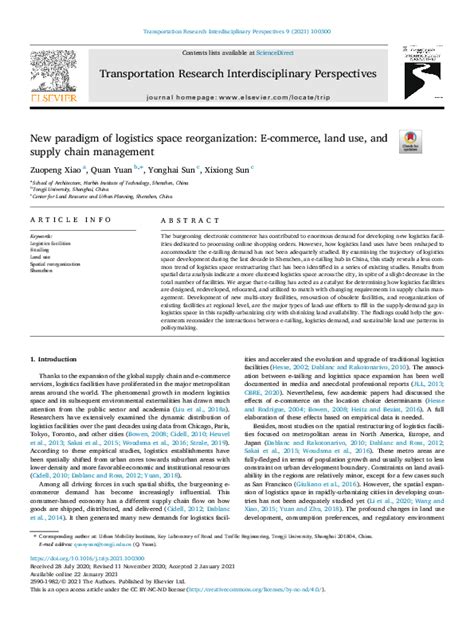 Pdf New Paradigm Of Logistics Space Reorganization E Commerce Land Use And Supply Chain