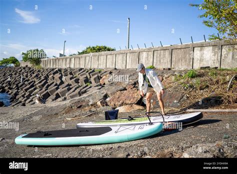 A Taiwanese Man In His S Prepares For Sup In Keelung City Taiwan September Stock Photo