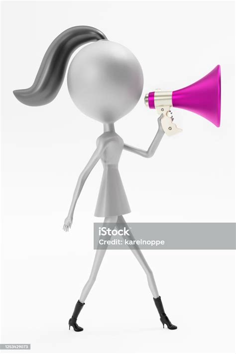 라우드 스피커를 들고 있는 3d 여성 캐릭터 0명에 대한 스톡 사진 및 기타 이미지 0명 3차원 형태 개념 Istock
