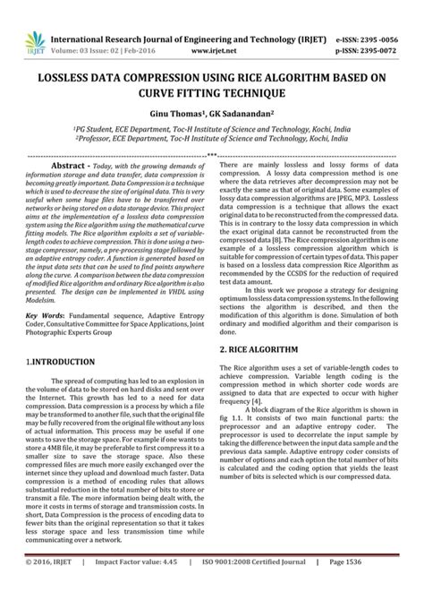 Lossless Data Compression Using Rice Algorithm Based On Curve Fitting