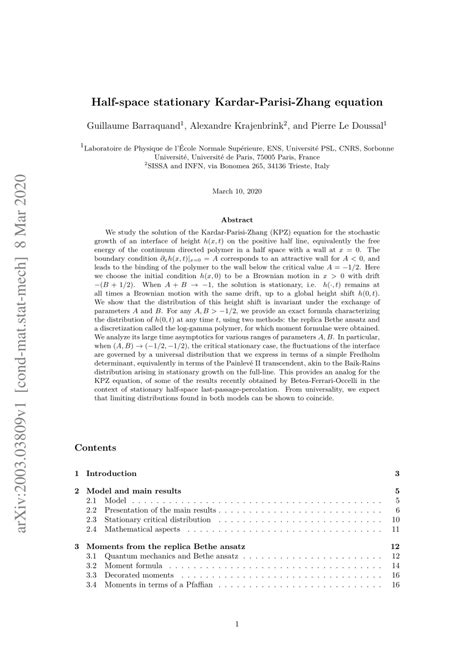 Pdf Half Space Stationary Kardar Parisi Zhang Equation