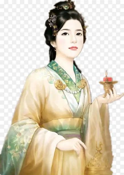 执灯黄衣女子古风手绘PNG图片素材下载 图片编号qemllplg 免抠素材网
