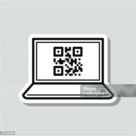 Qr 코드가있는 노트북 회색 배경에 아이콘 스티커 3차원 형태에 대한 스톡 벡터 아트 및 기타 이미지 3차원 형태 Qr코드 개념 Istock
