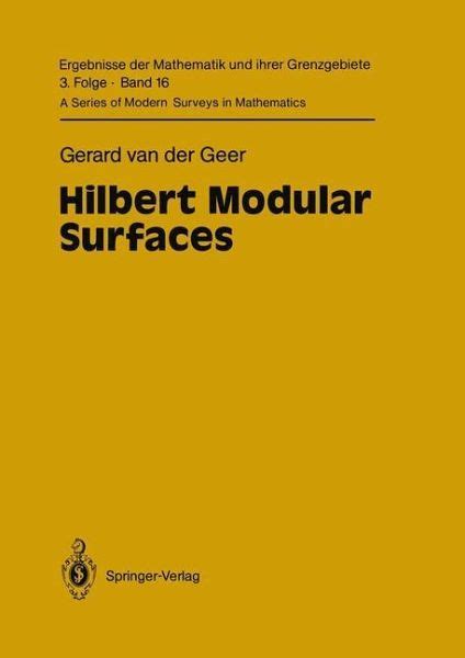 Hilbert Modular Surfaces Von Gerard B M Van Der Geer Fachbuch
