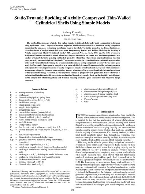 Pdf Static Dynamic Buckling Of Axially Compressed Thin Walled Cylindrical Shells Using Simple