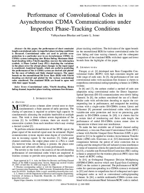 Pdf Performance Of Convolutional Codes In Asynchronous Cdma