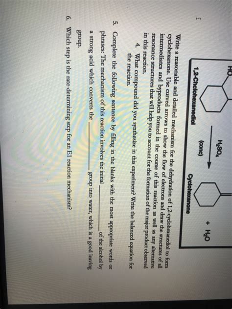Solved Cyclohexanol Cyclohexene Experiment Post Lab