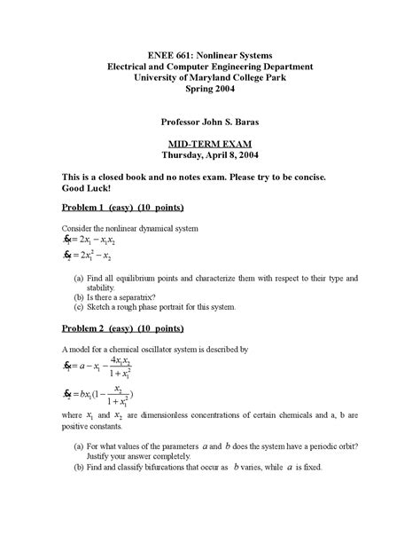solved problems for midterm exam nonlinear control systems enee 661 exams electrical and