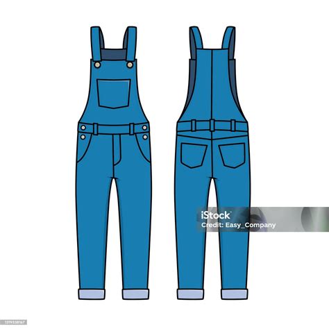 흰색 배경에 격리 된 바지의 벡터 그림입니다 의류 의상 및 액세서리 개념 만화 캐릭터 교육 및 학교 아이 색칠 페이지 인쇄 가능 활동 워크 시트 플래시 카드 멜빵 바지에