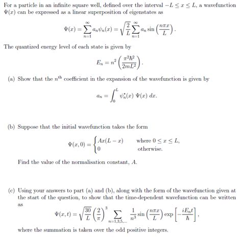 Solved For A Particle In An Infinite Square Well Defined
