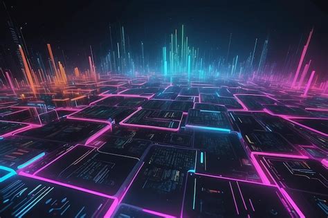 Premium Photo Futuristic Data Stream 3d Illustration Data Transfer Technology Cyberpunk Big