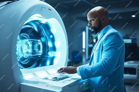 Premium Ai Image Black Man Neurologist Looks At Screen With Mri Scan