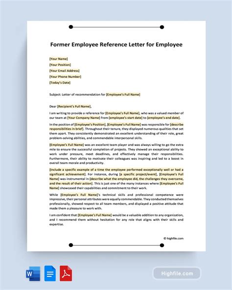 Former Employee Reference Letter For Employee Highfile