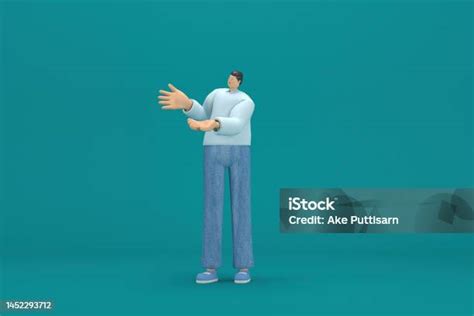 청바지와 긴 셔츠를 입은 만화 캐릭터 그는 말할 때 몸과 손의 표현입니다 연기의 3d 렌더링 3차원 형태에 대한 스톡 사진 및 기타 이미지 Istock