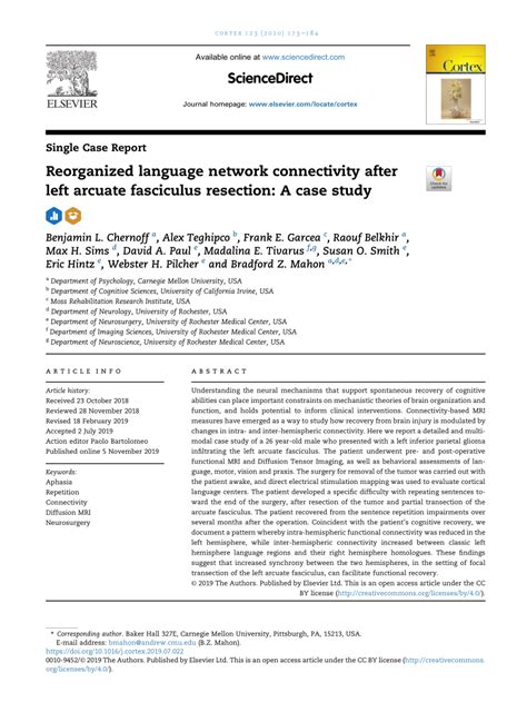 Pdf Reorganized Language Network Connectivity After Left Arcuate Fasciculus Resection A Case