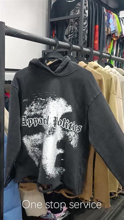 Streetwear Mens Puff Print Hoodie Cotton Oversized Acid Wash Distressed