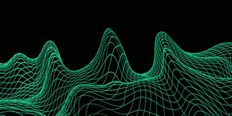 디지털 물결 모양의 와이어프레임 풍경 미래 지향적 인 선형 물결 치는 지형 계곡이있는 산의 디지털 사이버 공간 벡터