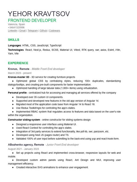 Yehor Kravtsov Cv Software Engineer Pdf Mobile App User Interface