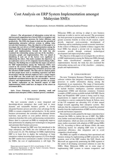 Pdf Cost Analysis On Erp System Implementation Amongst Malaysian Smes