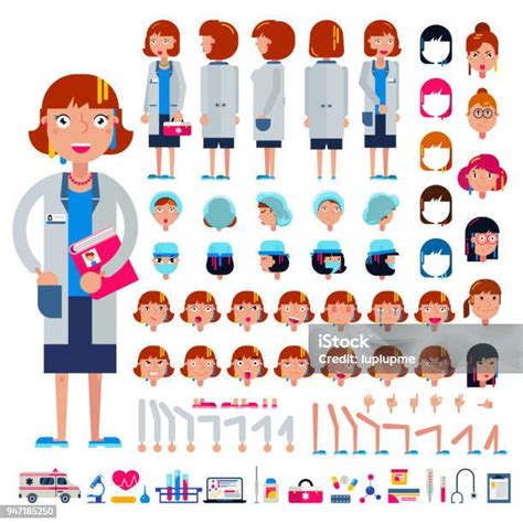 여성 의료 머리와 얼굴 감정 그림의 문자 집합 병원 사람 시체 손 다리 창조 흰색 배경에 고립의 의사 생성자 벡터 건설 건물 정면에 대한 스톡 벡터 아트 및 기타 이미지