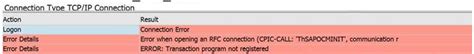 Rfc Error Transaction Program Not Registered Sap Basis For You