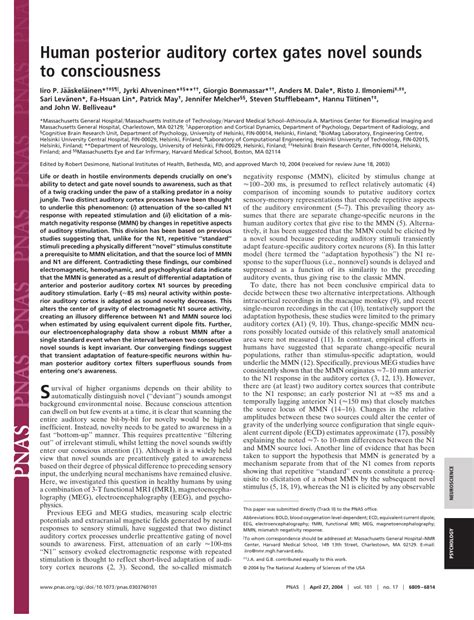 Pdf Human Posterior Auditory Cortex Gates Novel Sounds To Conciousness