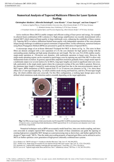 Pdf Numerical Analysis Of Tapered Multicore Fibres For Laser System