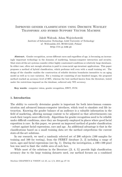 Pdf Improved Gender Classification Using Discrete Wavelet Transform And Hybrid Support Vector