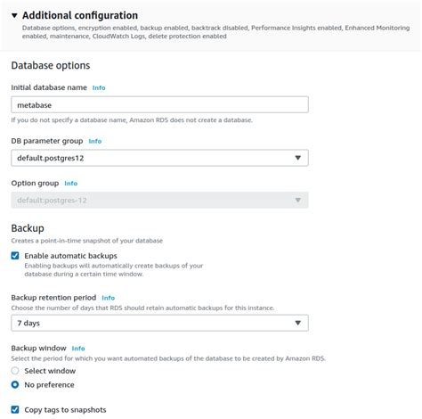 Creating An RDS Database On AWS Metabase Documentation