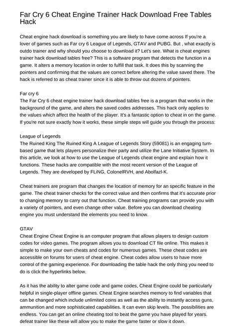 Far Cry 6 Cheat Engine Trainer Hack Download Free Tables Hackofenvpdf