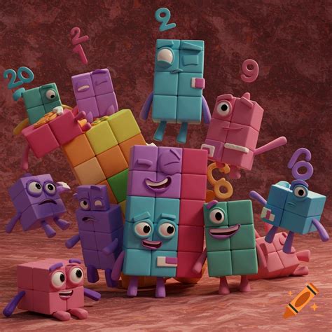 Surreal Depiction Of Colorful Block Characters Resembling Numberblocks