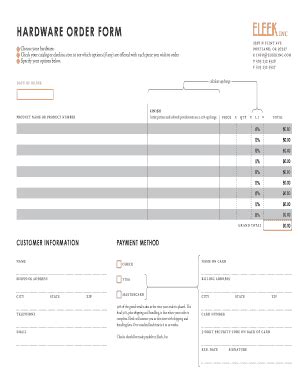 Fillable Online HARDWARE ORDER FORM Fax Email Print PdfFiller