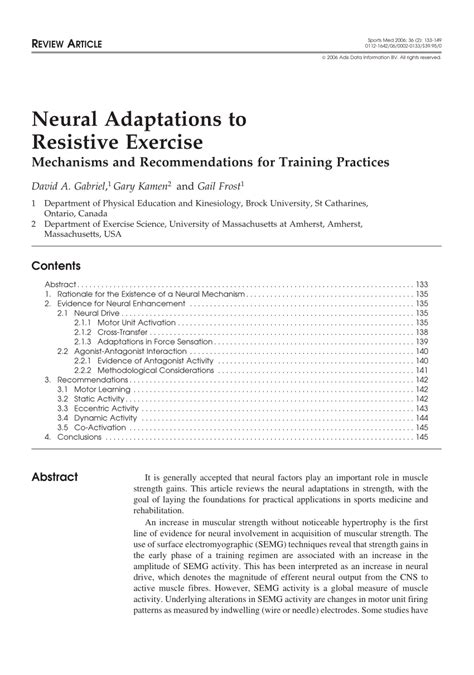 Pdf Neural Adaptations To Resistive Exercise