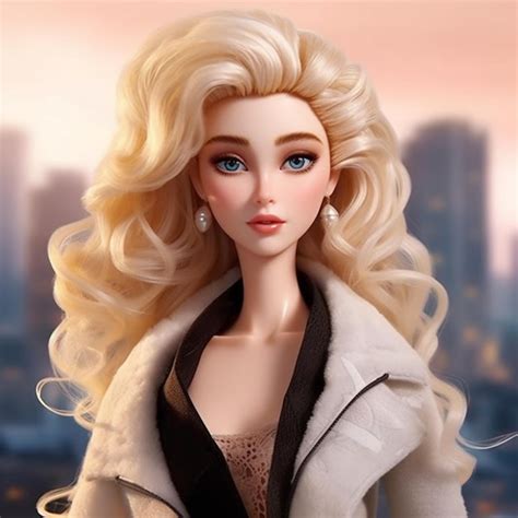 Barbie Doll With Blonde Hair And Blue Eyes In A City Setting Generative Ai Premium Ai