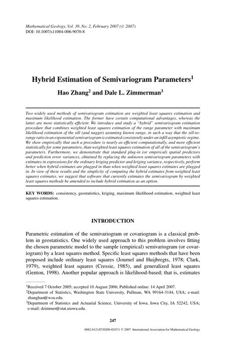Pdf Hybrid Estimation Of Semivariogram Parameters