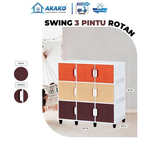 Jual AKAKO Lemari SWING 3 Pintu Motif Rotan Susun 3 Warna Full