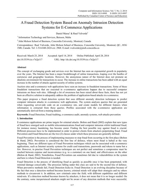Pdf A Fraud Detection System Based On Anomaly Intrusion Detection