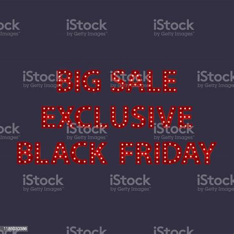 큰 판매 독점 블랙 프라이데이 빛나는 전구가 있는 빨간색 문자입니다 벡터 타이포그래피 단어 디자인 포스터에 대한 템플릿 유형 글꼴입니다 0명에 대한 스톡 벡터 아트 및 기타
