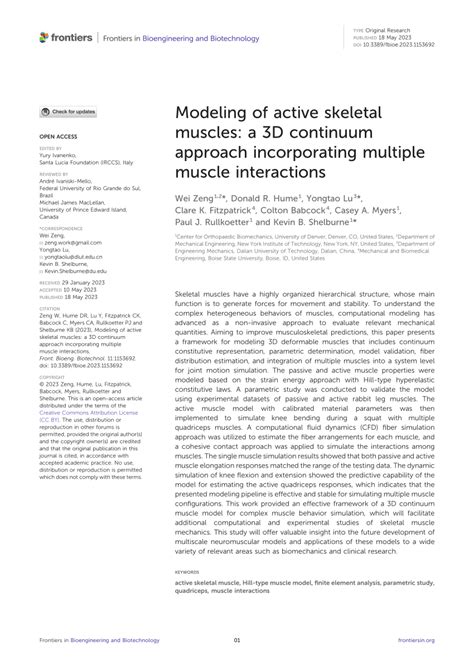 Pdf Modeling Of Active Skeletal Muscles A 3d Continuum Approach Incorporating Multiple Muscle