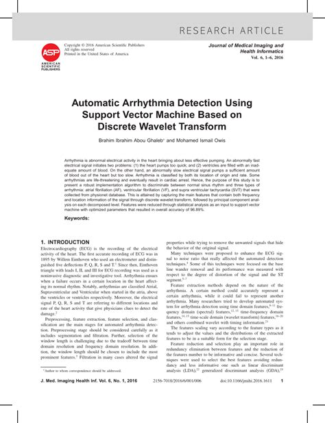 Pdf Automatic Arrhythmia Detection Using Support Vector Machine Based