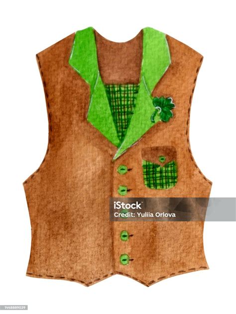 수채화 축제 그림 흰색 배경에 격리된 클로버 잎이 있는 복고풍 스타일의 양복 조끼 양복 조끼에 대한 스톡 벡터 아트 및 기타 이미지 양복 조끼 의류 0명 Istock