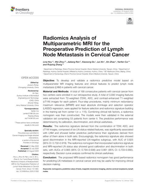 Pdf Radiomics Analysis Of Multiparametric Mri For The Preoperative