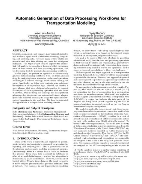Pdf Automatic Generation Of Data Processing Workflows For Transportation Modeling