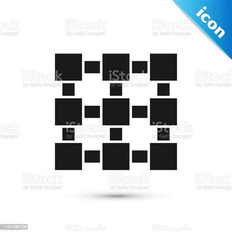 흰색 배경에 격리 된 검은 블록 체인 기술 아이콘 암호 화폐 데이터 추상 기하학적 인 블록 체인 네트워크 기술 사업 벡터