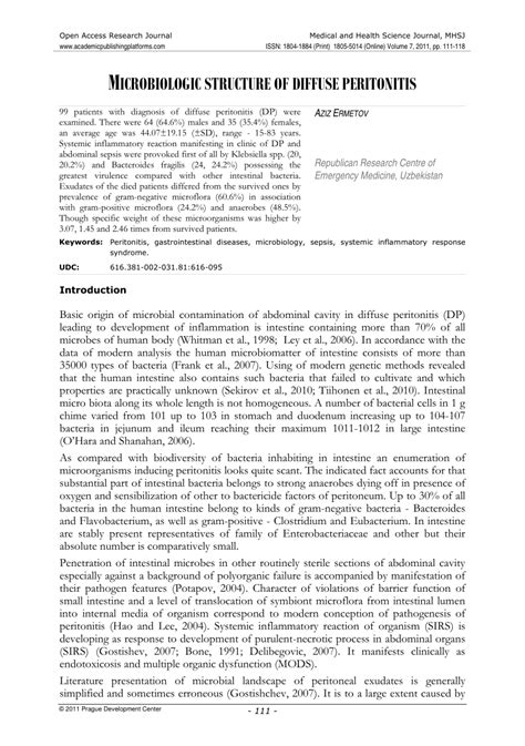 PDF Microbiologic Structure Of Diffuse Peritonitis
