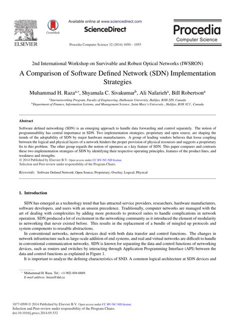 Pdf A Comparison Of Software Defined Network Sdn Implementation