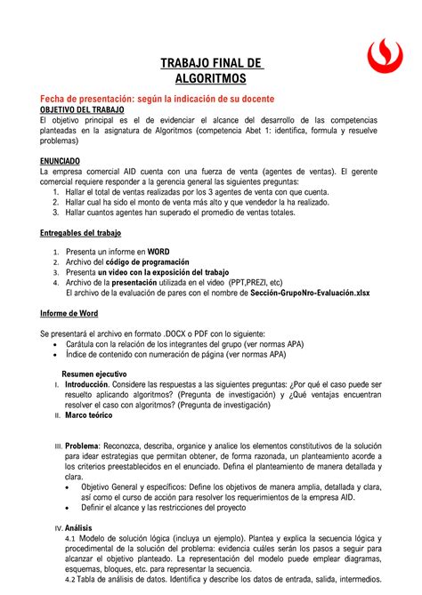 Trabajo Final Algoritmos Epe 2023 1b V2 Trabajo Final De Algoritmos Fecha De Presentación