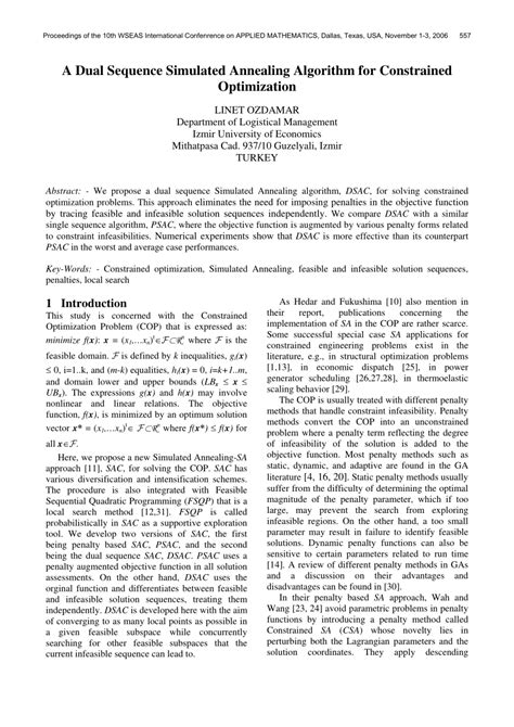 Pdf A Dual Sequence Simulated Annealing Algorithm For Constrained