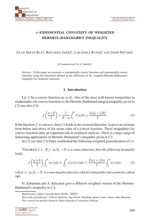Pdf N Exponential Convexity Of Weighted Hermite Hadamards Inequality